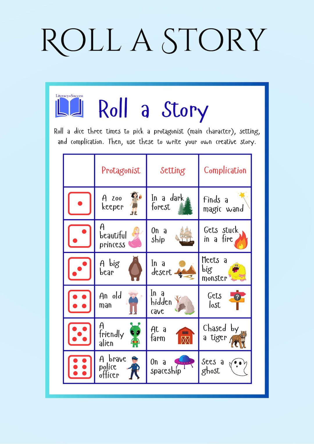 Roll a Story Writing Prompt - Fun and Creative Story Starter Printable ...