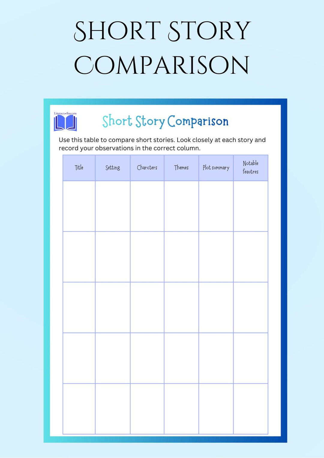 Short Story Comparison | Literary Analysis Table | Compare & Contrast ...