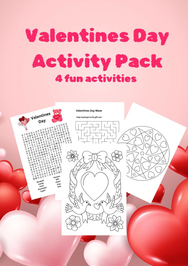 Valentine’s Day Activity Pack – Word Search, Maze & Coloring Pages for ...
