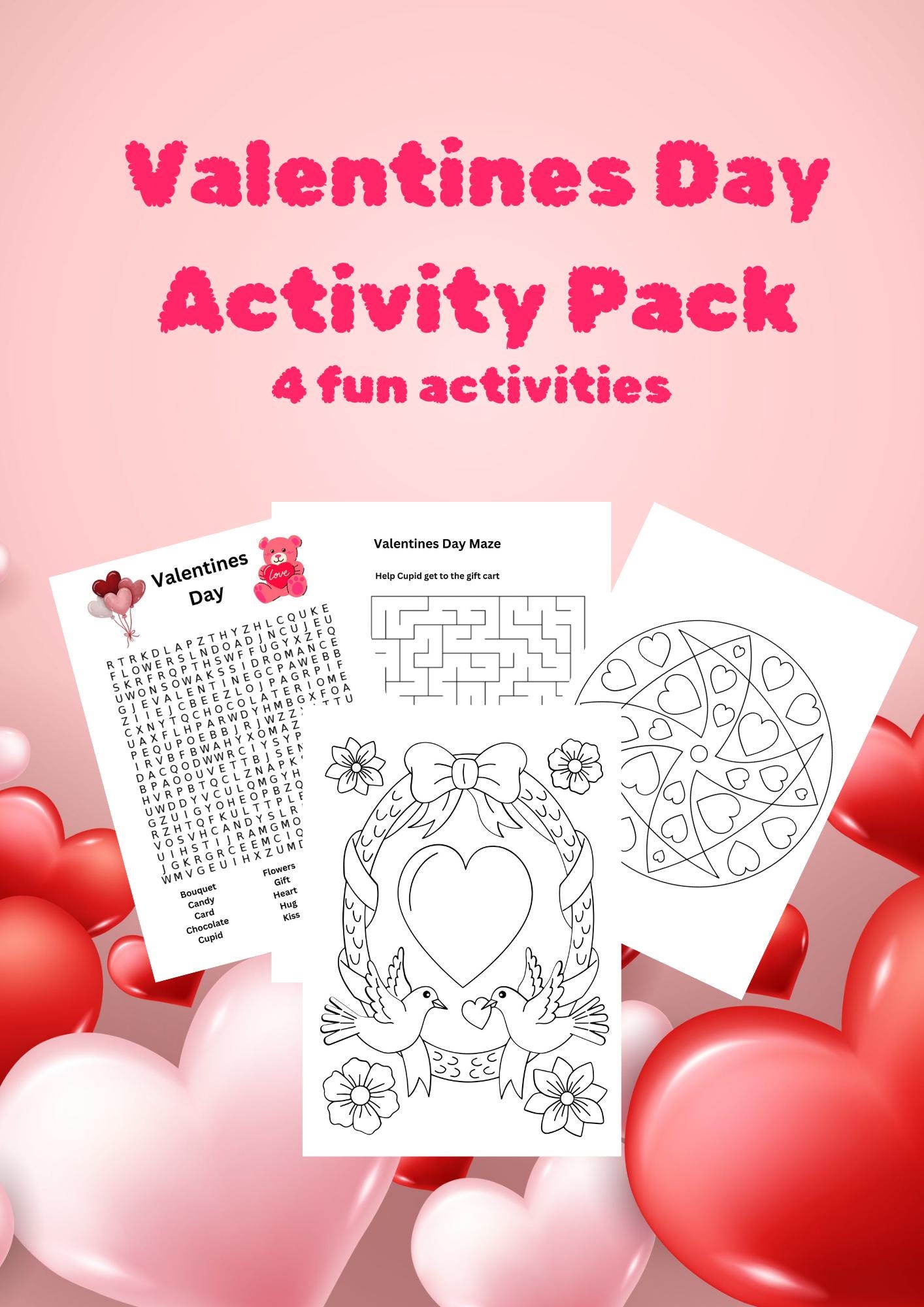 Valentine’s Day Activity Pack – Word Search, Maze & Coloring Pages for ...