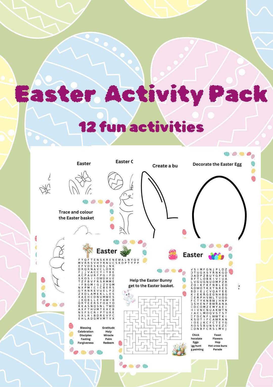 Easter Activity Pack: Word Searches, Maze, Colouring Pages and More - Etsy