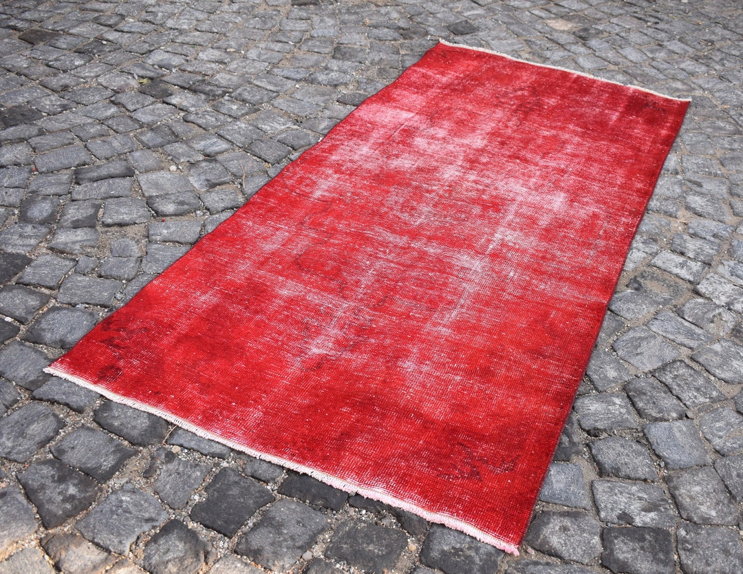 Overdyed Rug, Red Rug 3.5 X 7.4 Ft Hallway Rug, Turkish Rug, Boho Rug ...