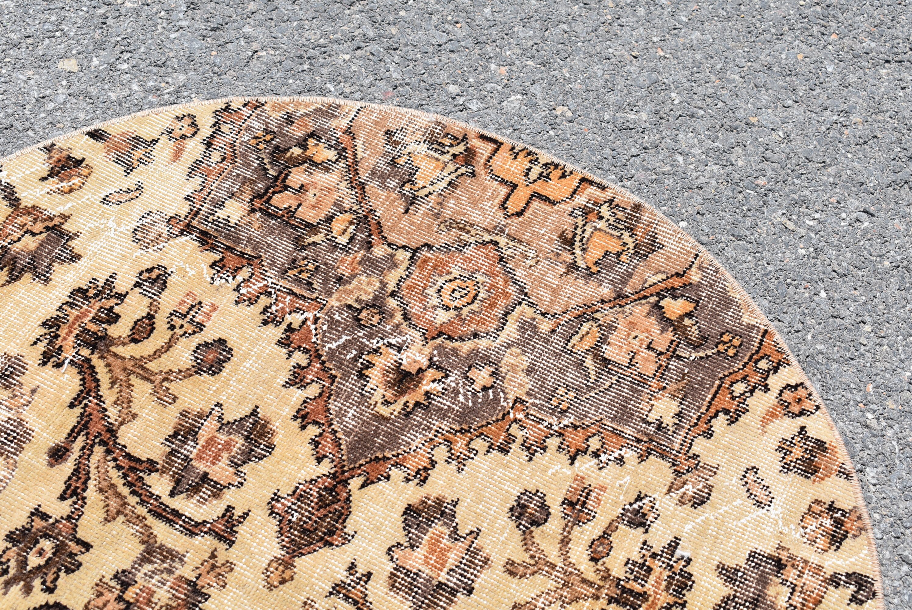 Turkish Small Rug, 2.7 X 2.7 Ft Oriental Rug, Circle Rug, Vintage Rug ...