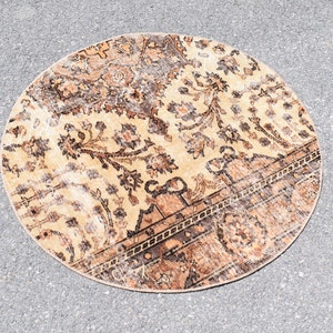 Turkish Small Rug, 2.7 X 2.7 Ft Oriental Rug, Circle Rug, Vintage Rug ...