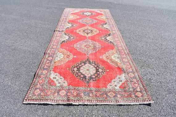 Red turkish rug Oriental vintage runner Handmade hallway | Etsy