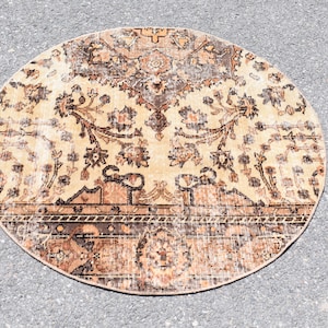 Turkish Small Rug, 2.7 X 2.7 Ft Oriental Rug, Circle Rug, Vintage Rug ...