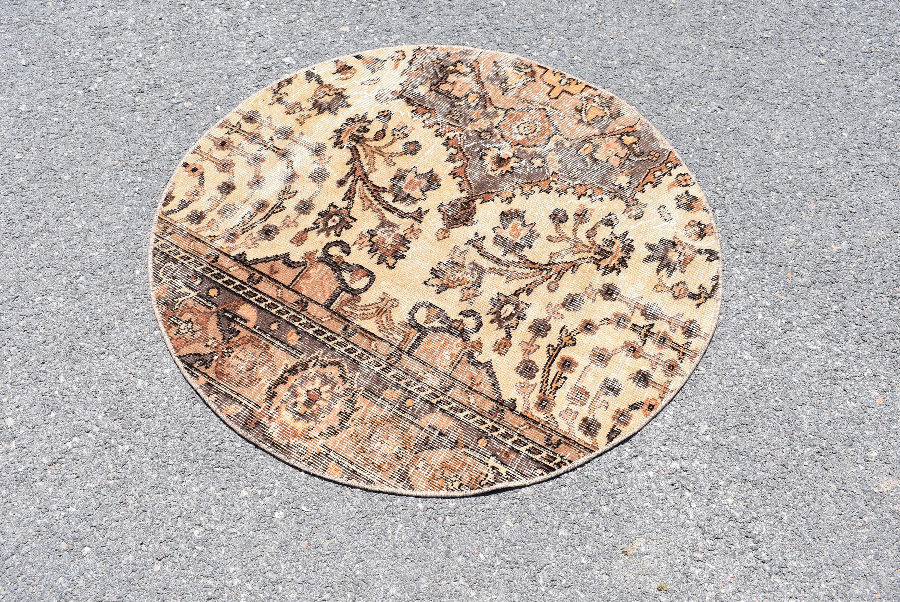 Turkish Small Rug, 2.7 X 2.7 Ft Oriental Rug, Circle Rug, Vintage Rug ...