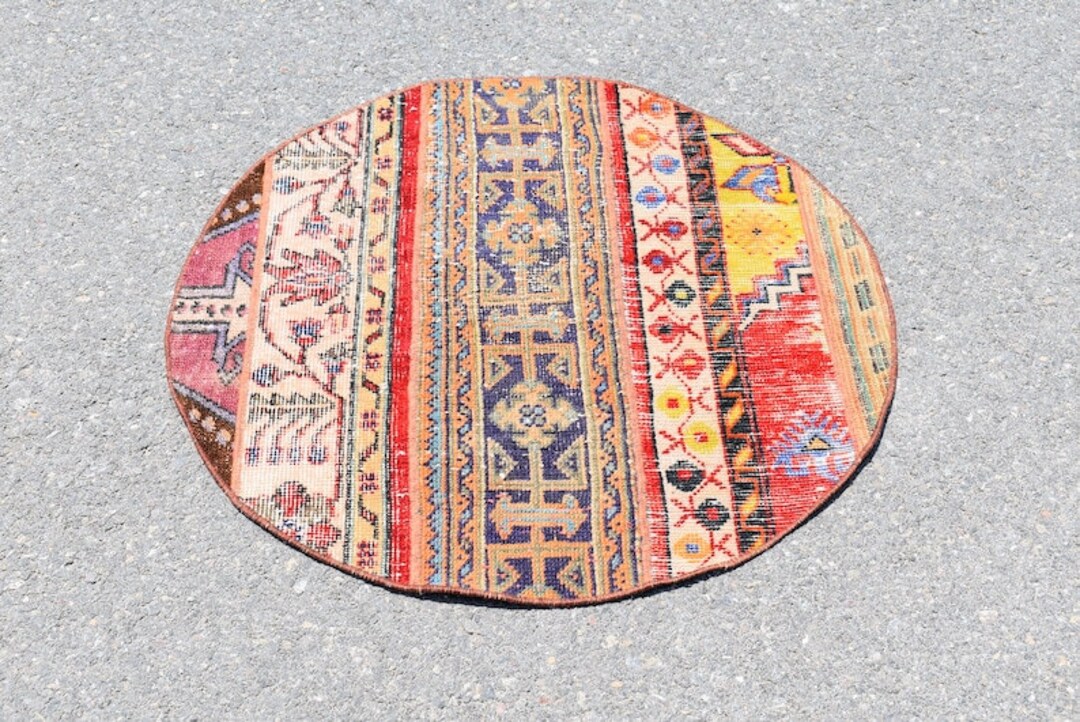 Turkish Rug, Vintage Rug, Small Rug, Round Rug, Circle Rug, 2.7 X 2.7 ...