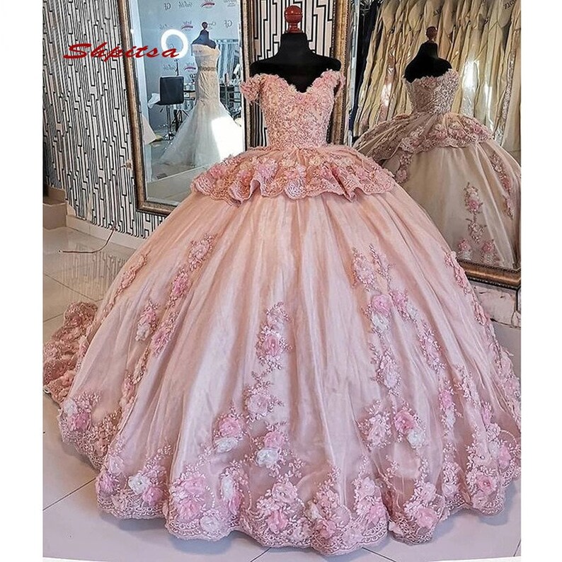 Pink Lace Quinceanera Dresses Plus Size Ball Gown Masquerade Princess ...