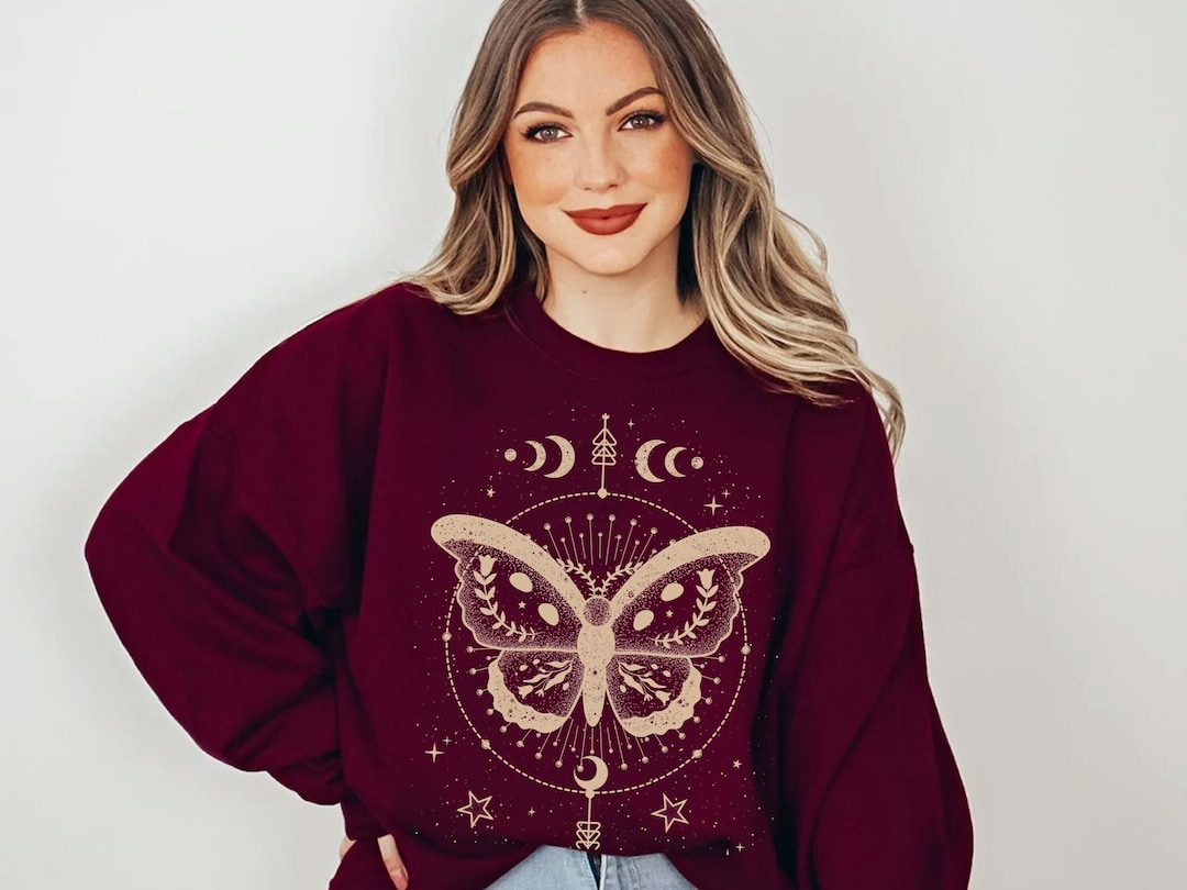 Occult Moon Phases Moth Sweater • Mystical Celestial Pullover Jumper ...