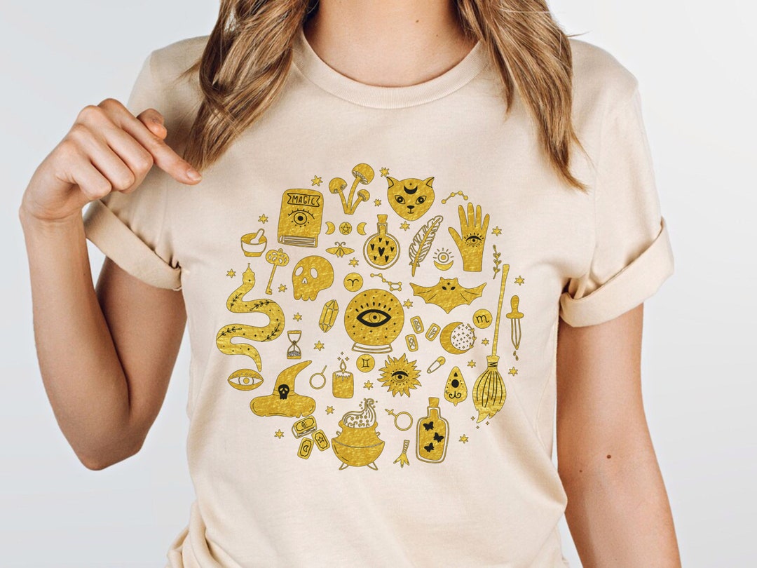 Witchy Mystical Symbols Alchemy Shirt Celestial Fortune Teller Tshirt ...