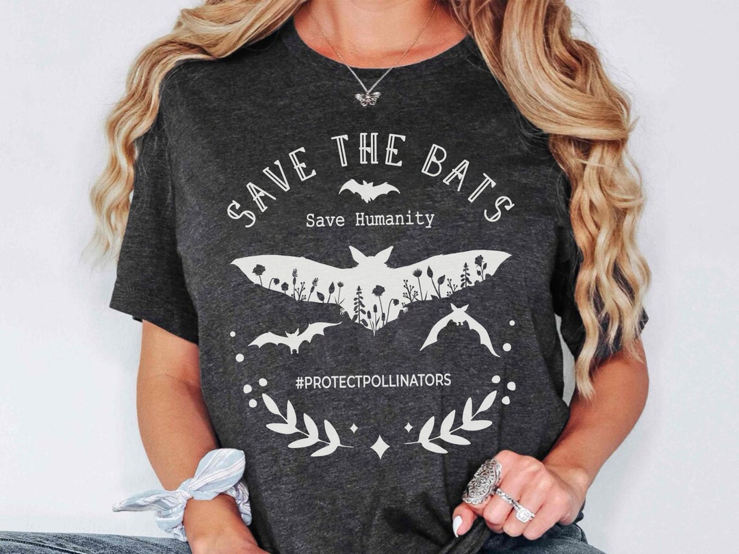 Floral Bat Illustration Animal Conservation Tshirt Boho Protect ...