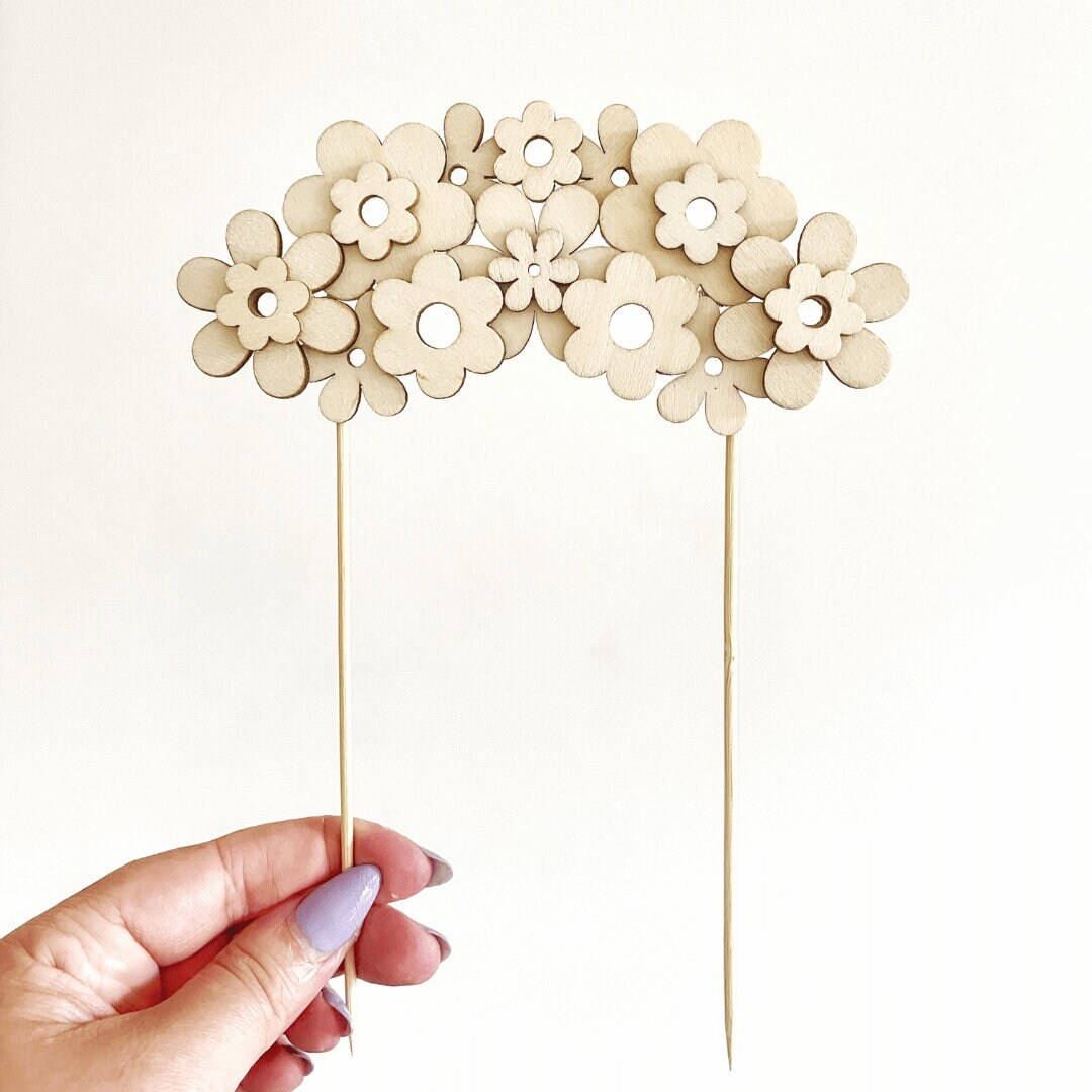 Wooden Floral Cake Topper Arch, Daisy Cake Topper, Daisy Fairy Cake ...