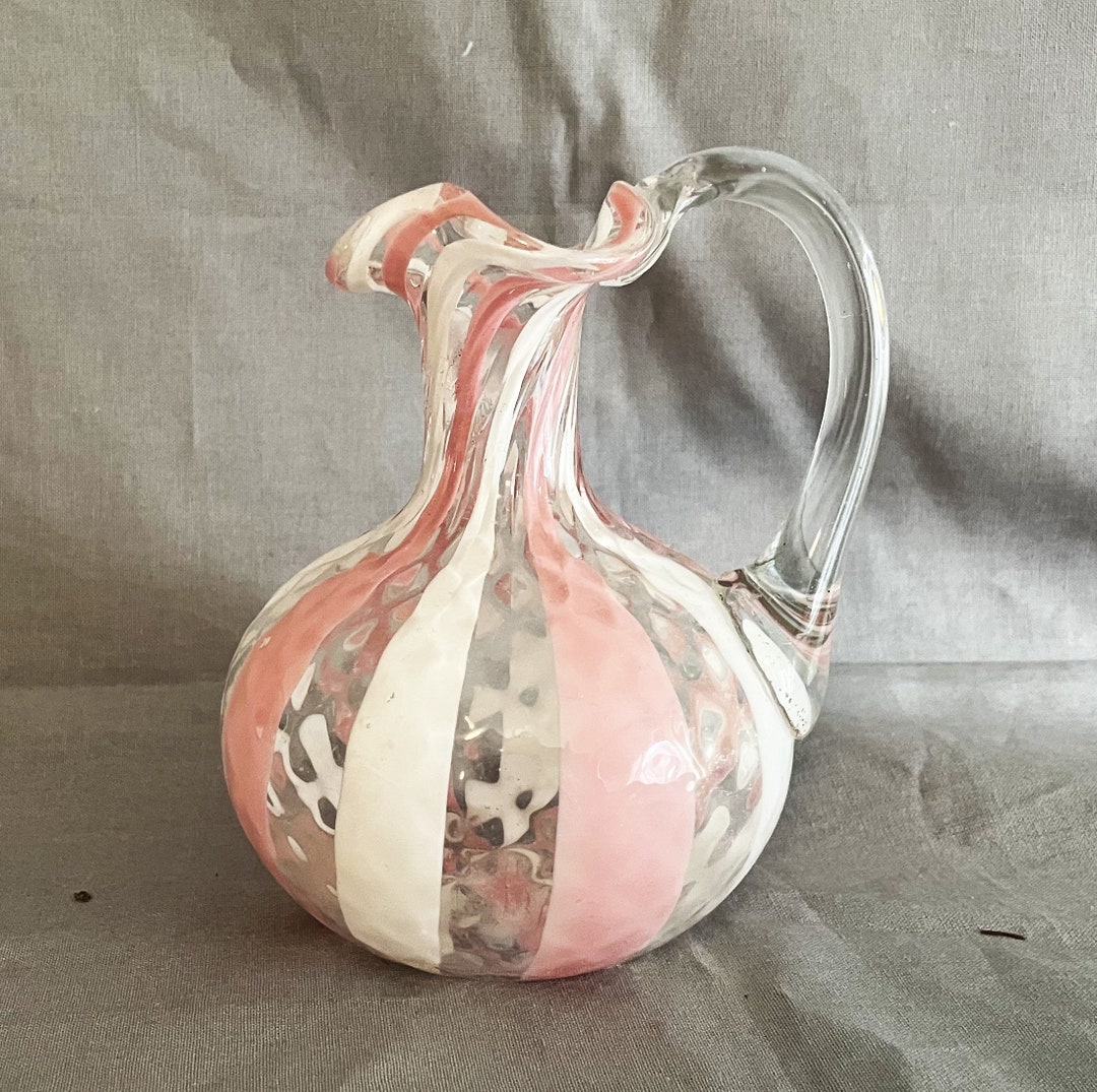 Pink Ribbon Art Glass Jug From Italy - Etsy