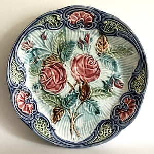 Antique Victorian Majolica Rose Plate - Etsy