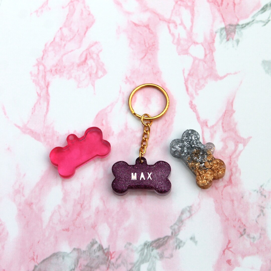 Dog Bone Keychain Resin Dog Tag Personalized Puppy Bone Keyring Dog ...