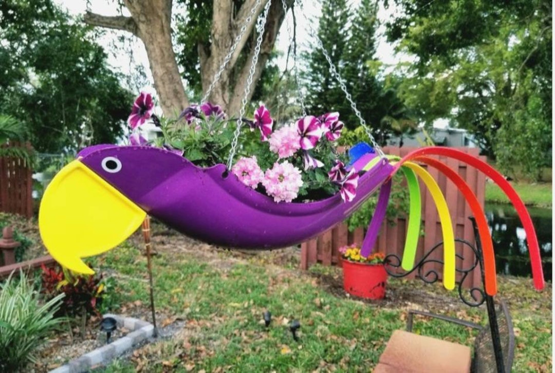 Purple Parrot Hanging Planter: Recyclable Plastic, Outdoor Decor - Etsy
