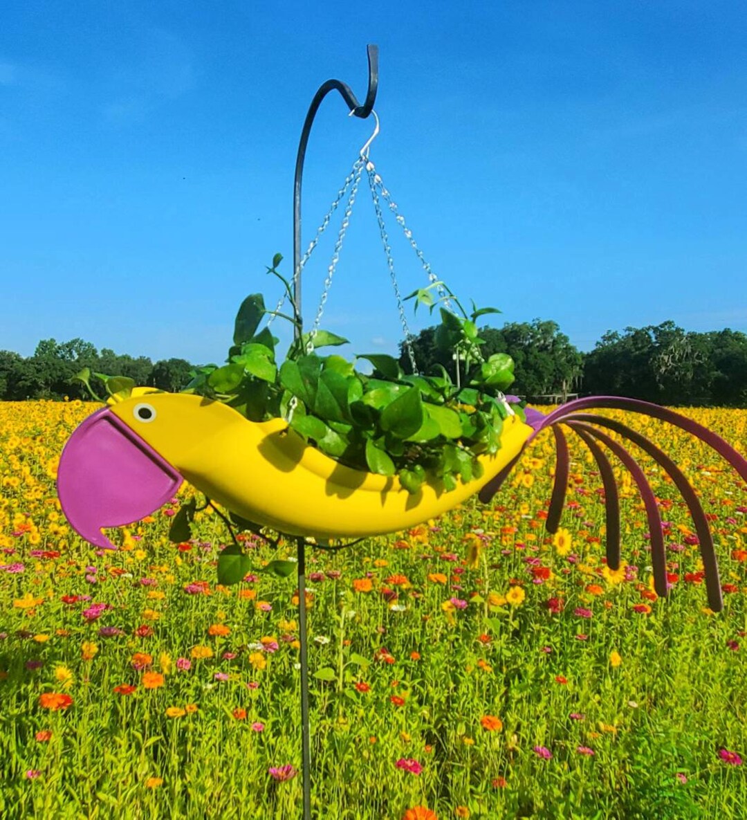 Yellow Parrot Hanging Planter: Recyclable Outdoor Decor - Etsy