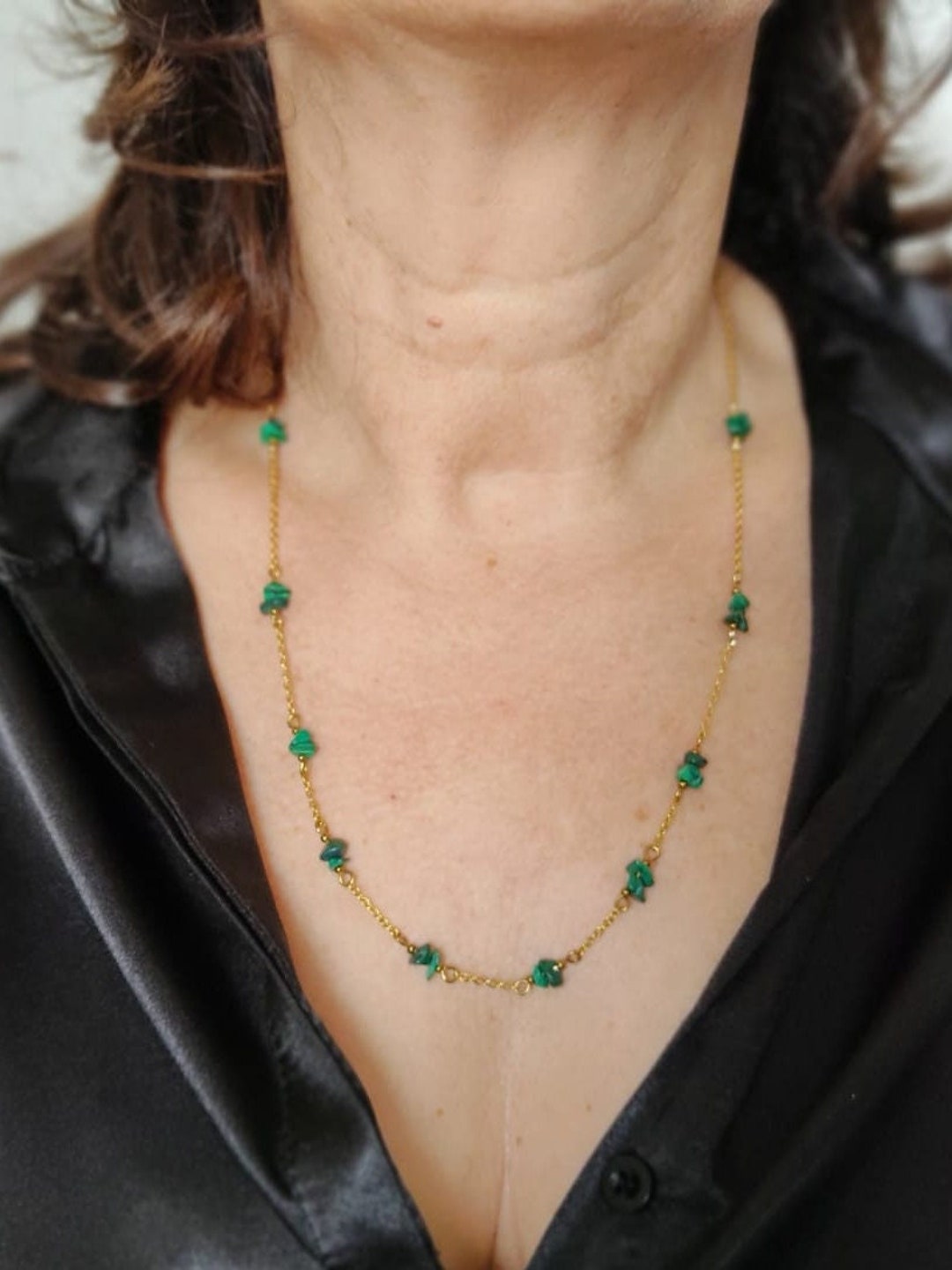 Malachite Necklace and Gold Chain model 2 - Etsy