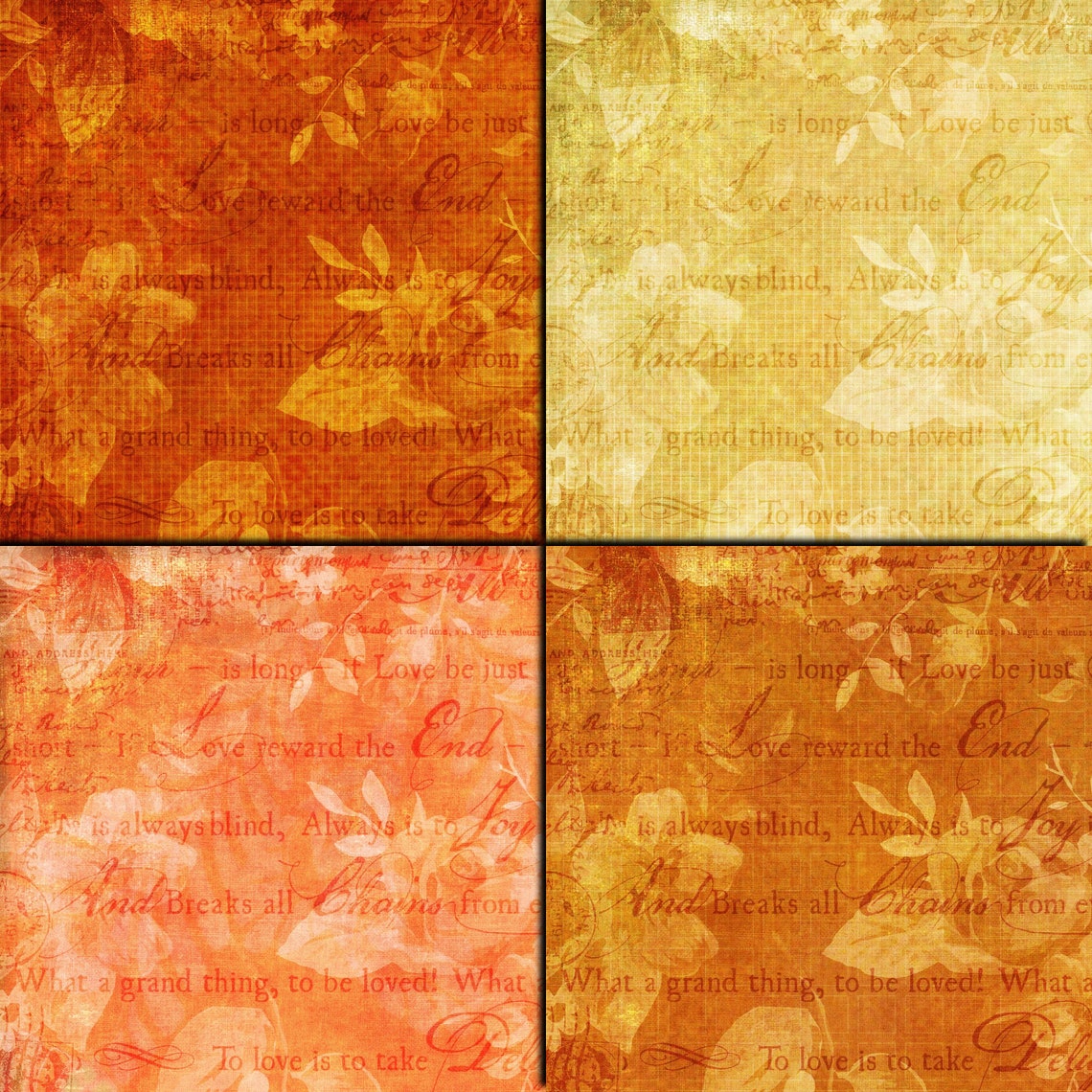 Orange vintage digital paper pack 16 printable scrapbooking | Etsy
