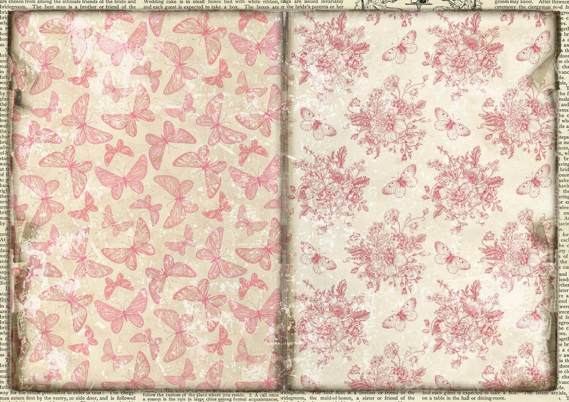 Pink junk journal double pages printable kit 16 pages | Etsy