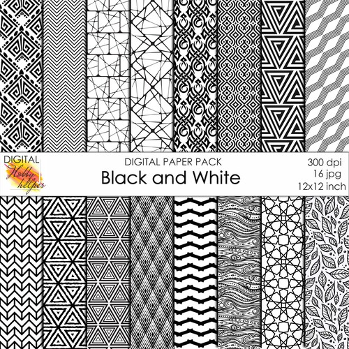 Black & White Digital Papers Patterned Paper Digital | Etsy