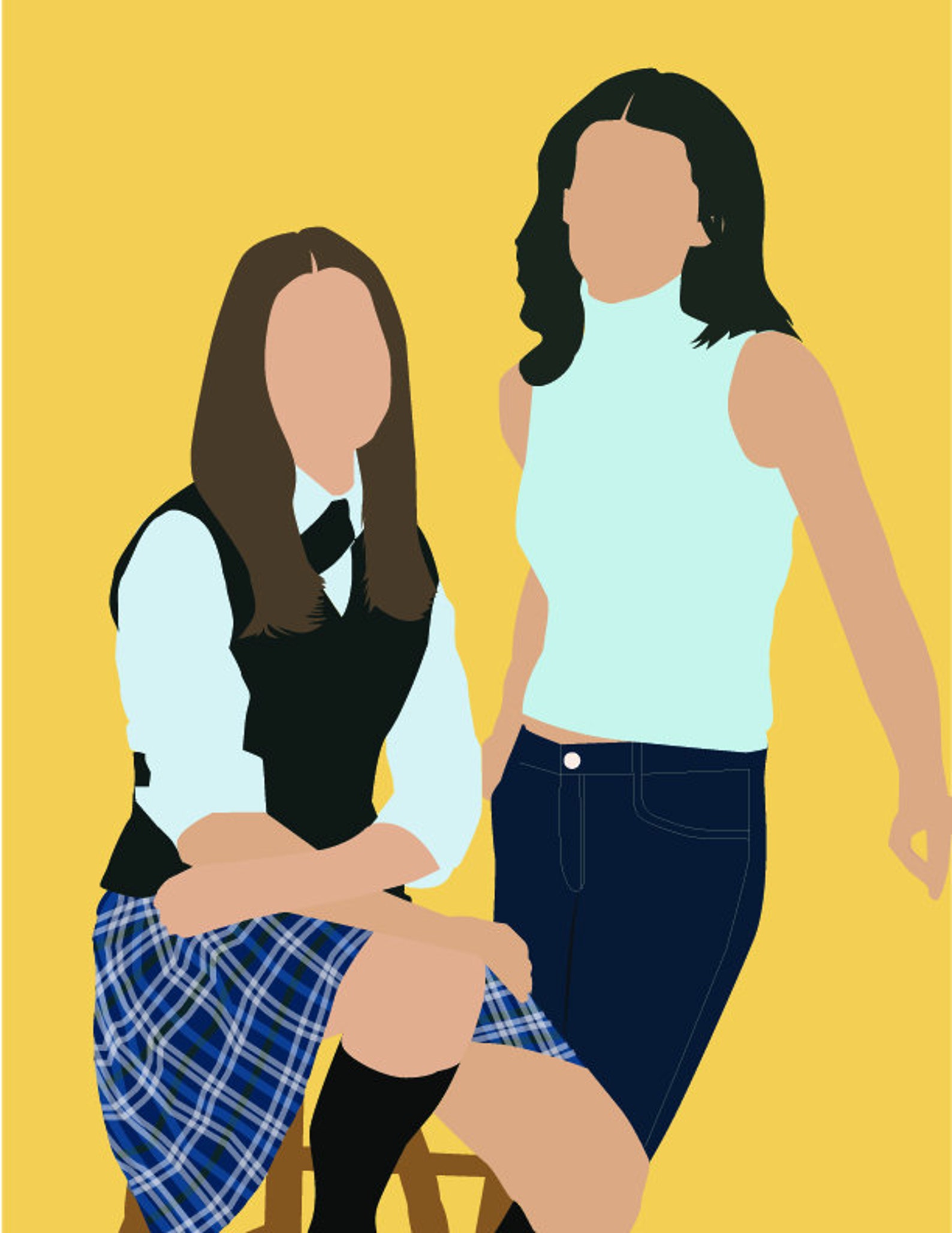 Gilmore Girls Illustration Print Rory And Lorelai Print At Etsy