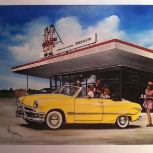 Vintage Drive in Diner Classic 1950 Cars Print Only Fine Art Prints ...