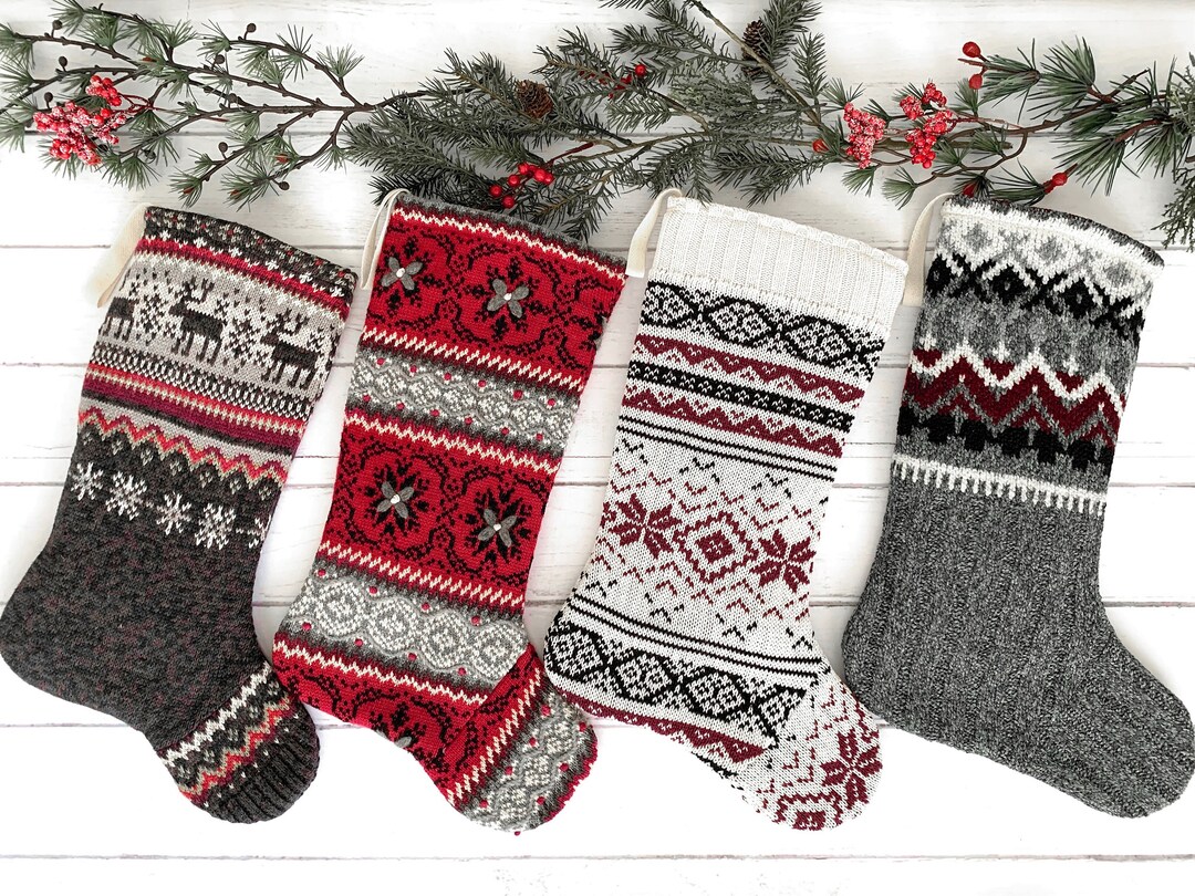Rustic Knitted Christmas Stockings for the Family Modern - Etsy