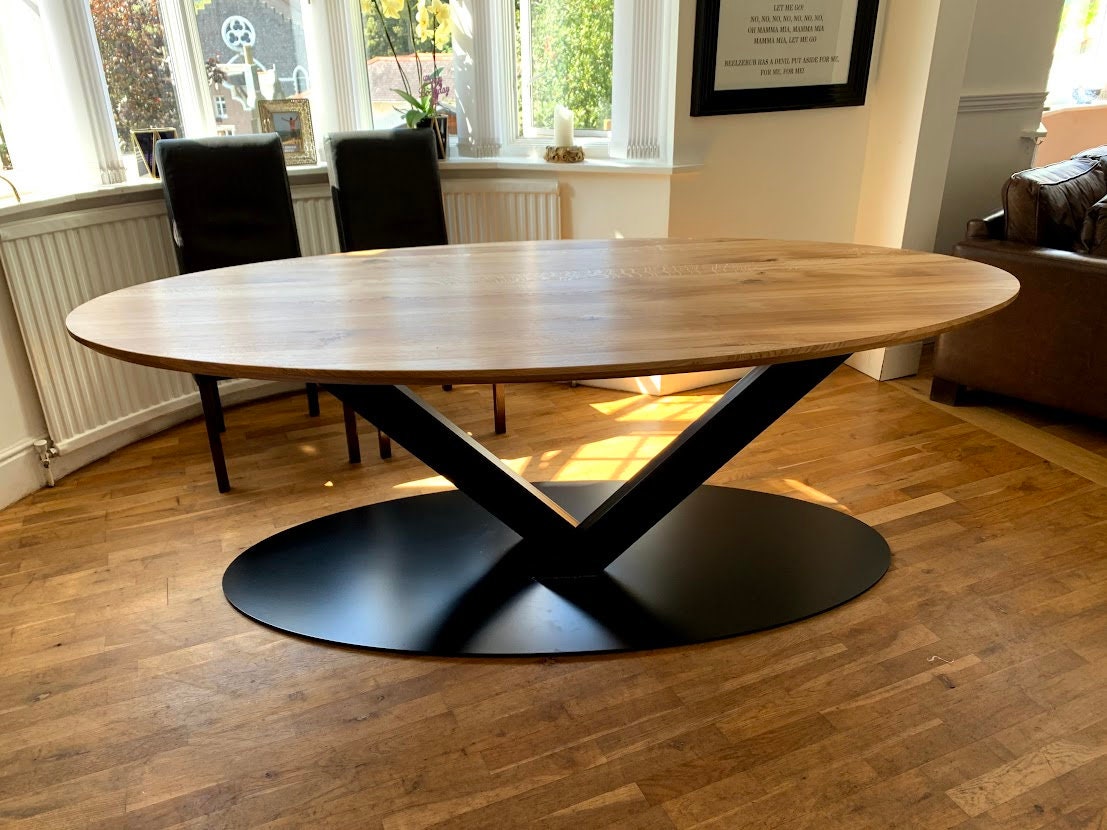 UK Oak Dine Table Handmade Bespoke Solid Oak Oval Dining Table, Chunky ...
