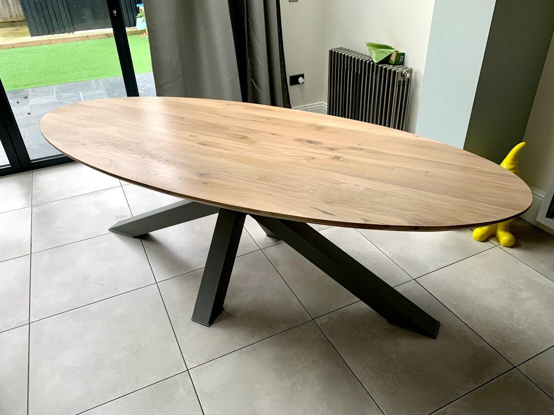 UK Oak Dine Table Handmade Bespoke Solid Oak Oval Dining Table, Chunky Oak Kitchen Table ...