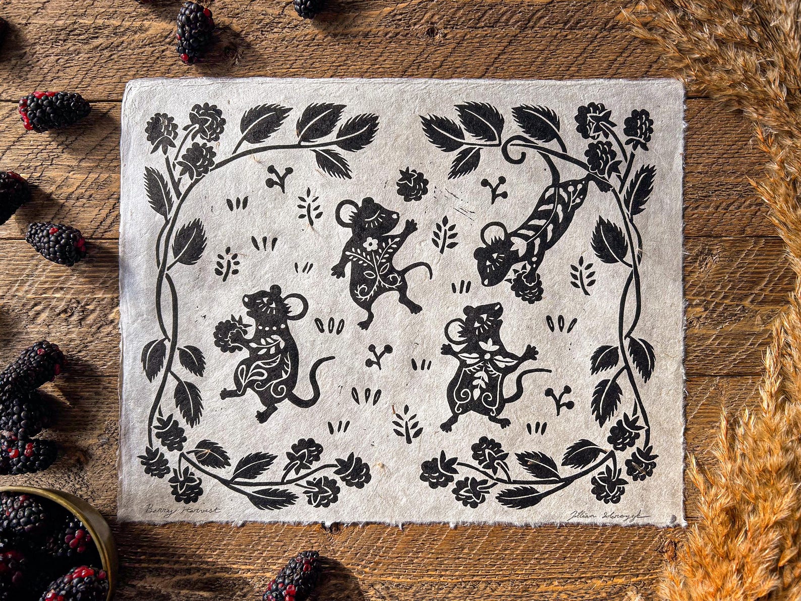 Berry Harvest | Original, Hand-carved, Linocut Print - Etsy