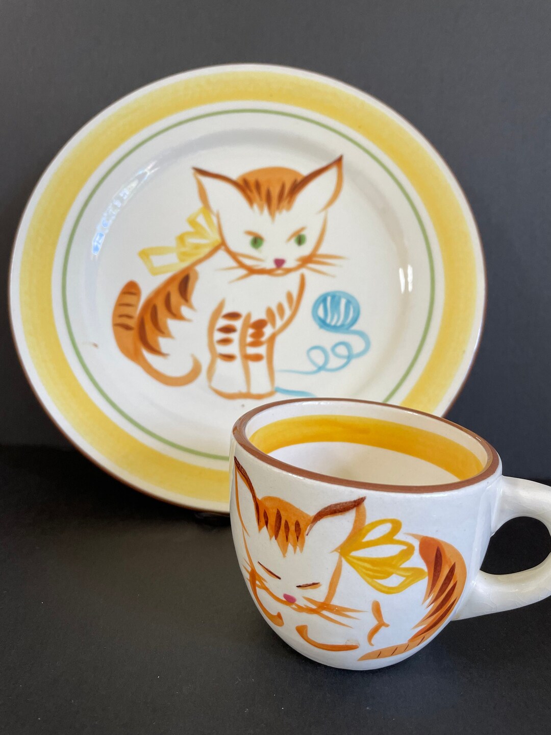 VERY RARE! Stangl Kiddiware Ginger Cat Plate & Cup Set - Sweet and ...