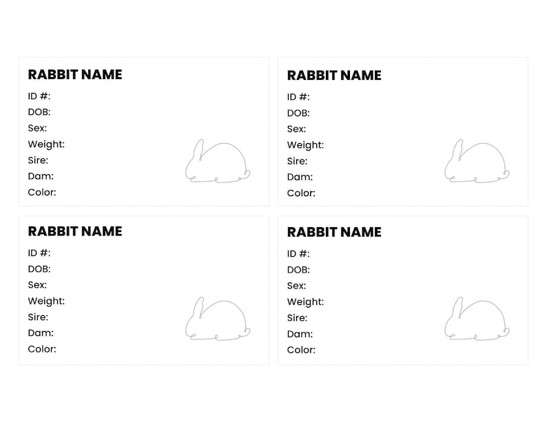 Customizable Rabbit Pedigree and Cage Card for Rabbitry Record Keeping ...