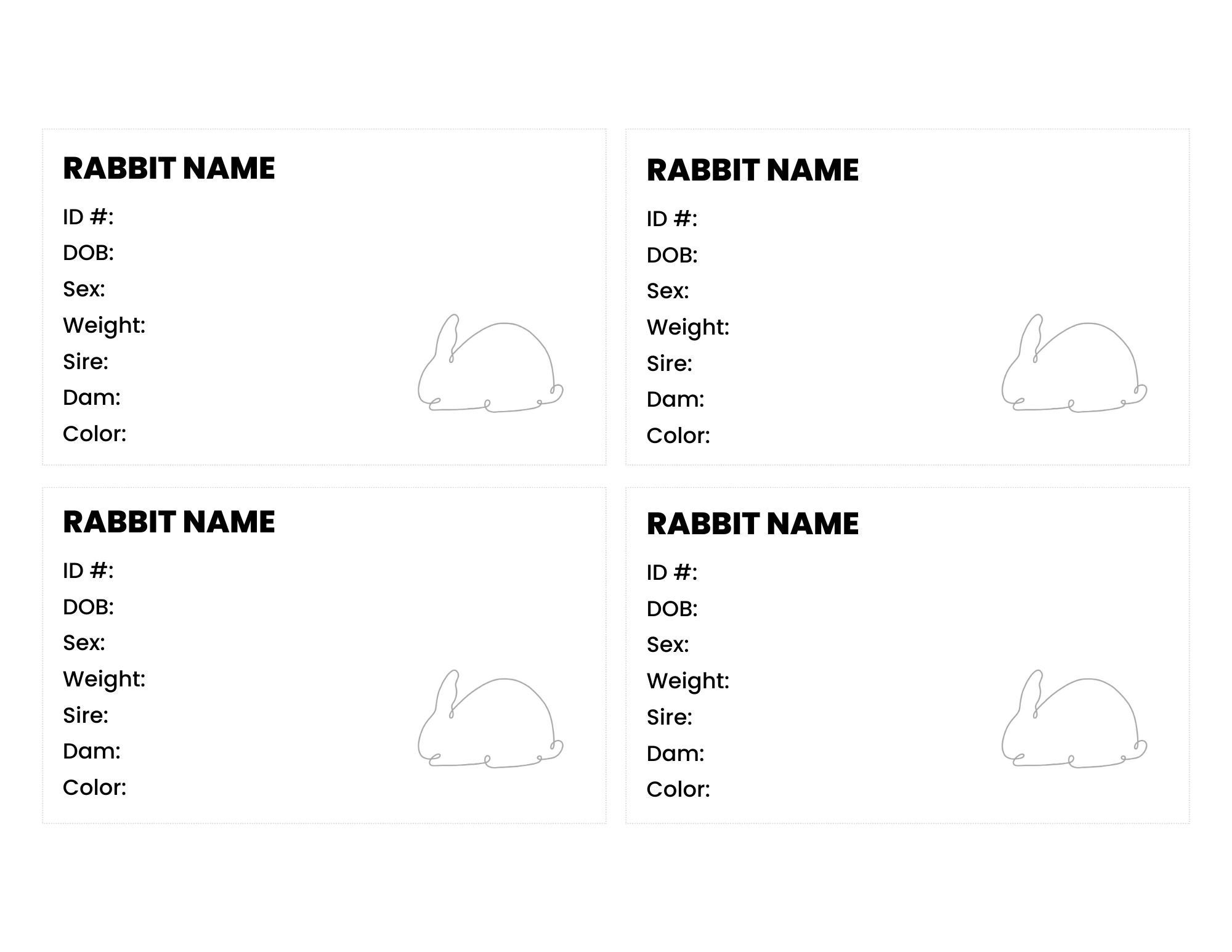 Customizable Rabbit Pedigree and Cage Card for Rabbitry Record Keeping ...