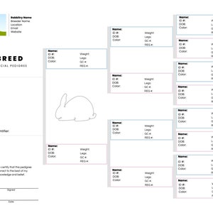 Customizable Rabbit Pedigree and Cage Card for Rabbitry Record Keeping ...