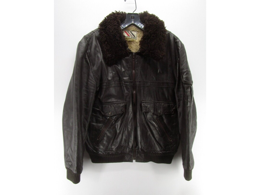 VINTAGE Chess King Jacket Large Leather Bomber Flight Fur - Etsy