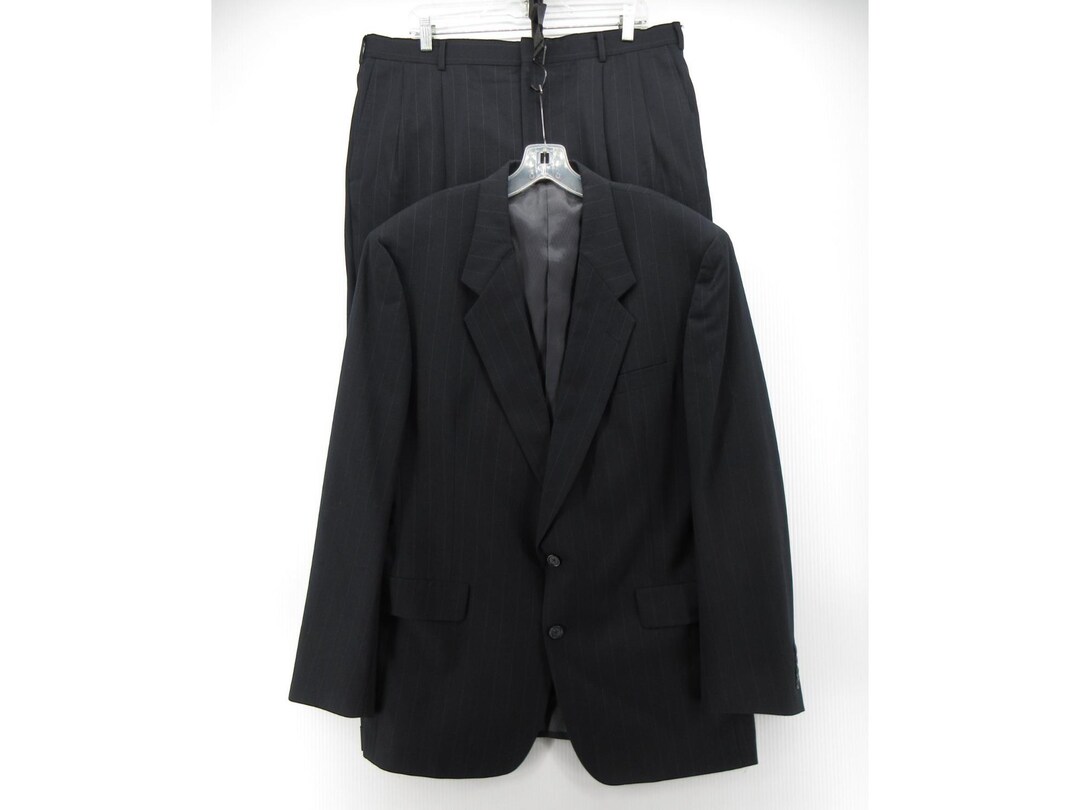 VINTAGE Hart Schaffner Marx Suit 44 Long Wool Pinstripe 90s USA 37X29 ...