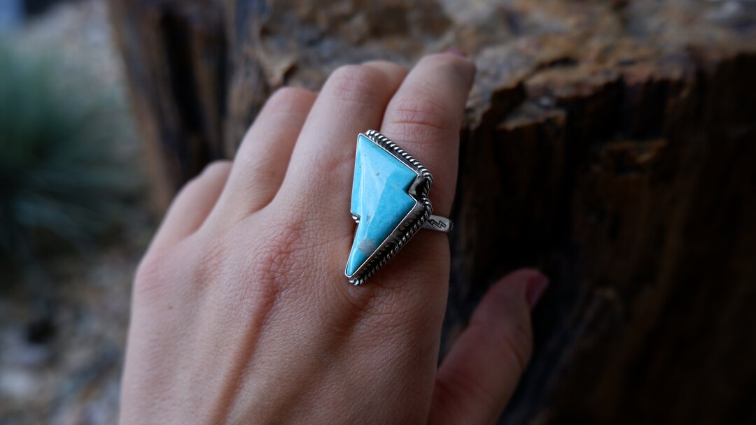 Sonora Blue Turquoise Lightning Bolt Ring // Adjustable - Etsy