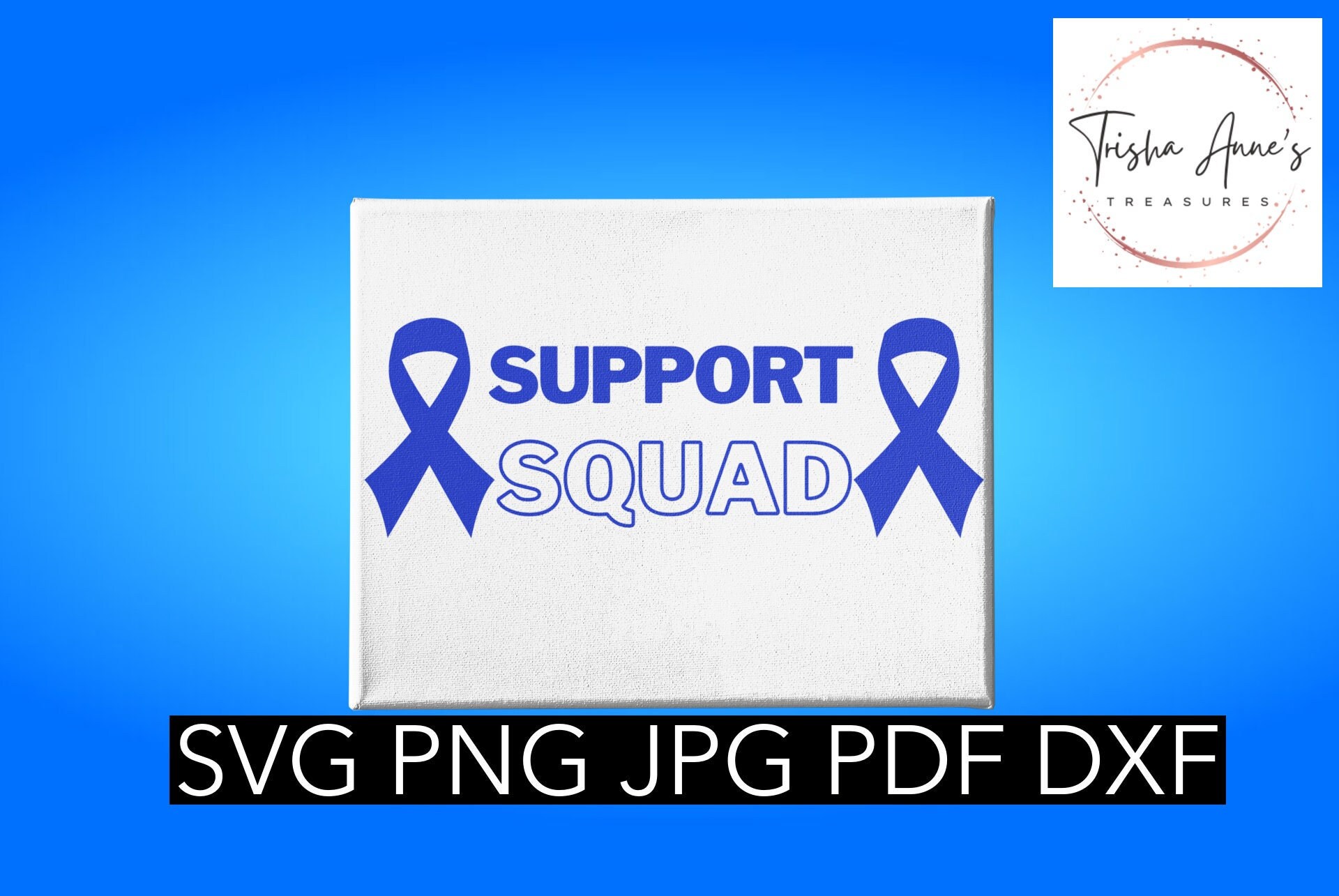 Support Squad Colon Cancer Ribbon SVG, Ribbon Dark Blue SVG, Colon ...