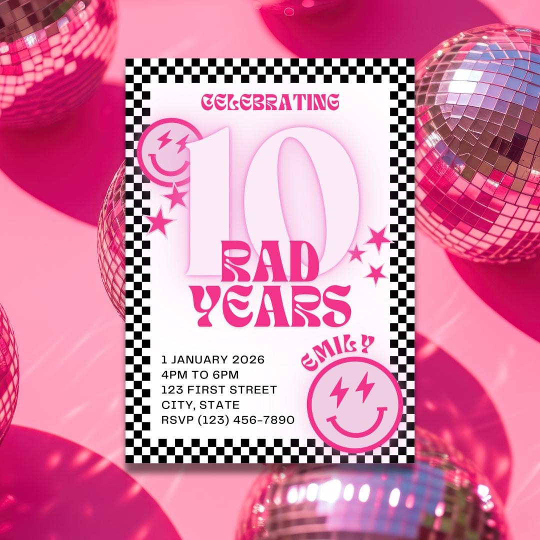 Rad Birthday Party Invitation, Girls Birthday Theme, Trendy Pink Party ...