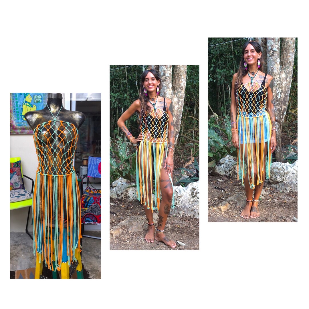 Colorful Handmade Fishnet Macramé Dress - Etsy