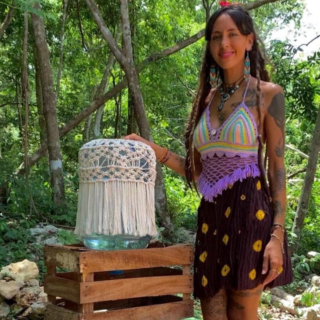 Fringy Upside-down Macrame 18.9-20L (5 Gallon) Water Jug Cover; Bar ...