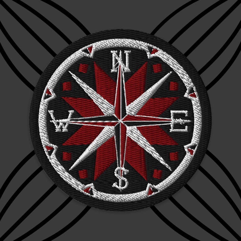 Compass Rose Patch - Red and Black Variant, Embroidered Patches ...