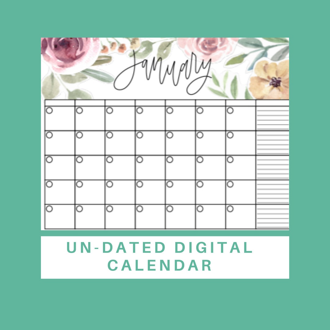 Digital Calendar Template - Undated - Etsy
