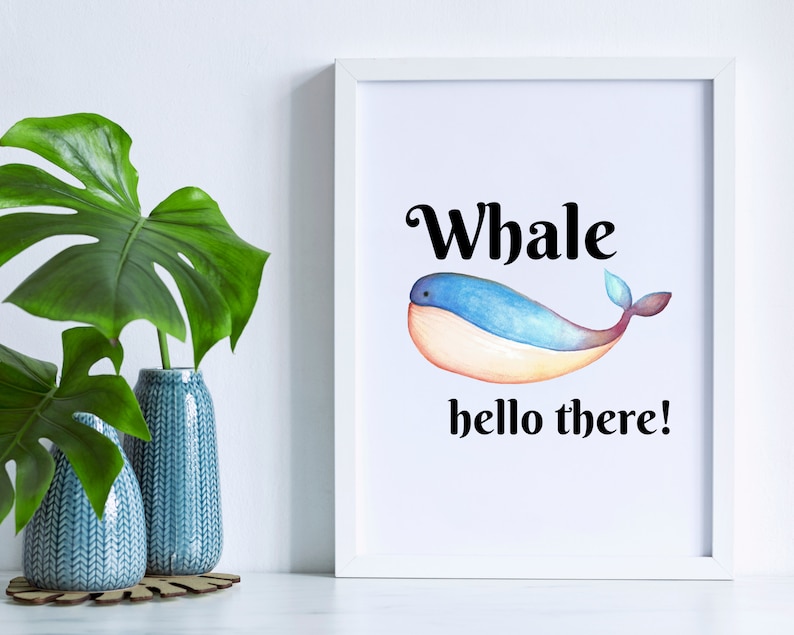 Whale Hello There Watercolor Animal Print Instant PDF PNG Digital ...