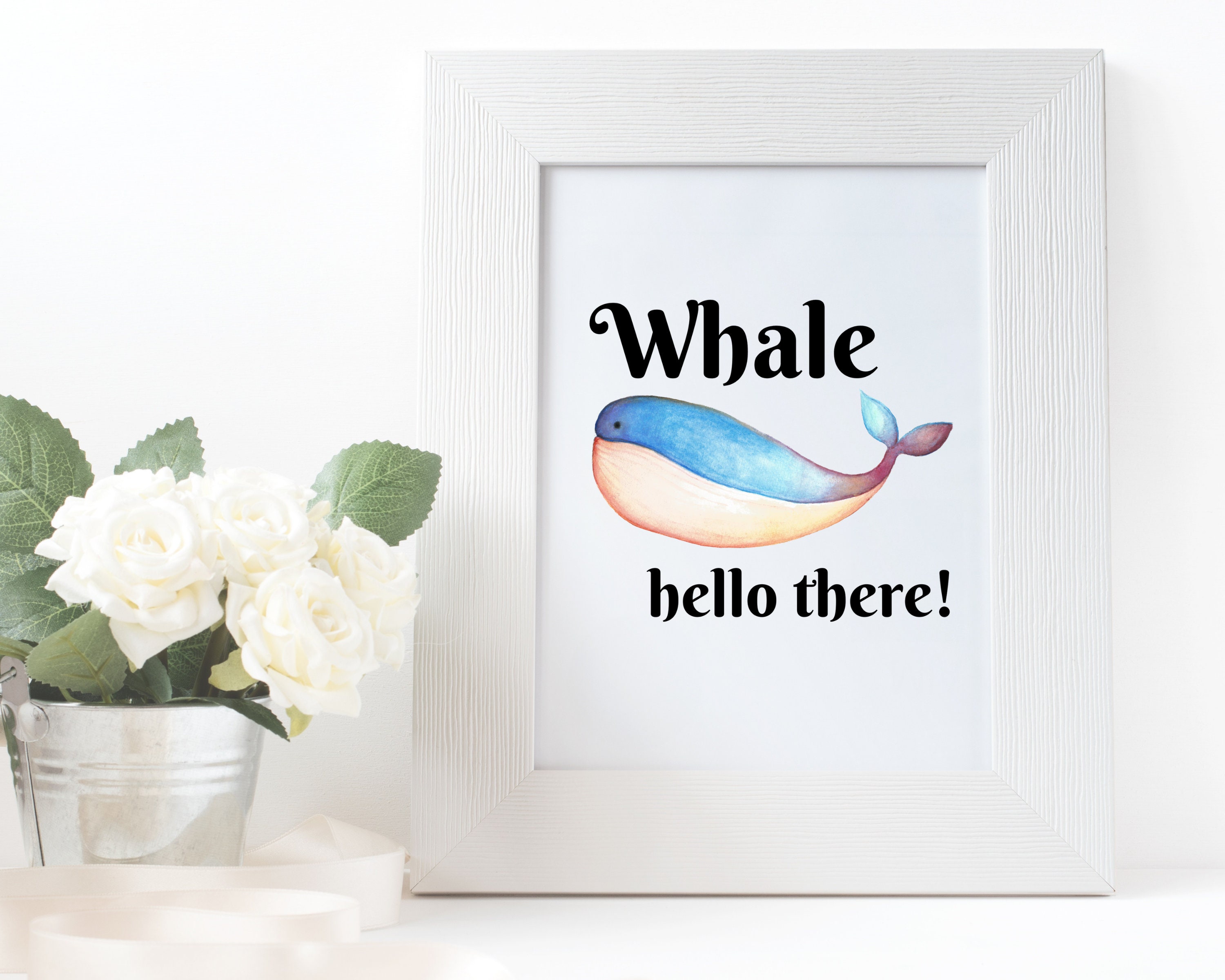 Whale Hello There Watercolor Animal Print Instant PDF PNG Digital ...
