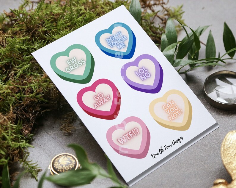 Printable Anti-valentine Candy Heart Sticker Sheet 3 - Etsy