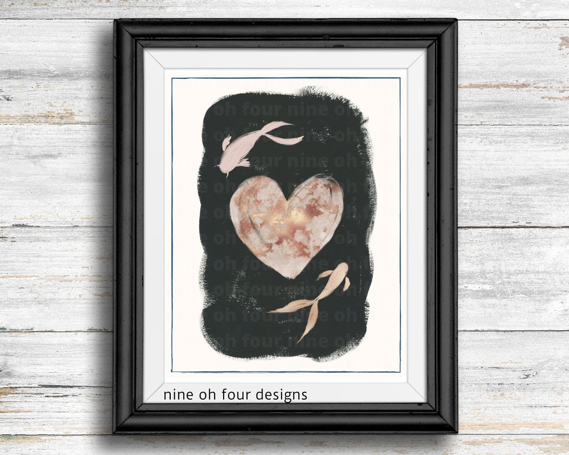 Koi Fish Rose Gold Heart Printable Wall Art | Instant Digital Download ...