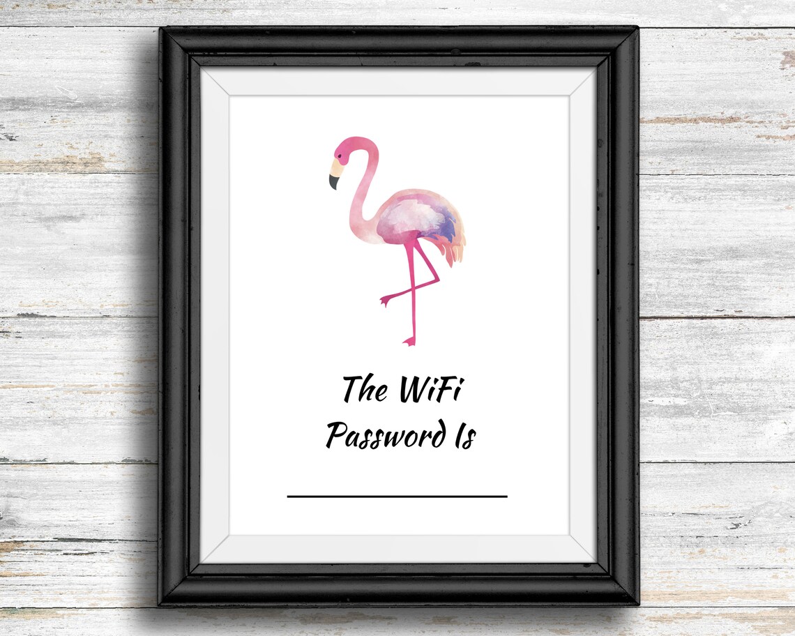 Pink Flamingo Wi-fi Password Sign Printable Watercolor Animal Art ...